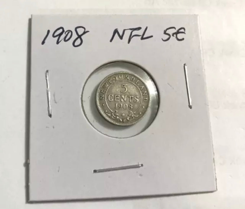 1908 Newfoundland 5 Cent Silver Coin VF – CoinLegend