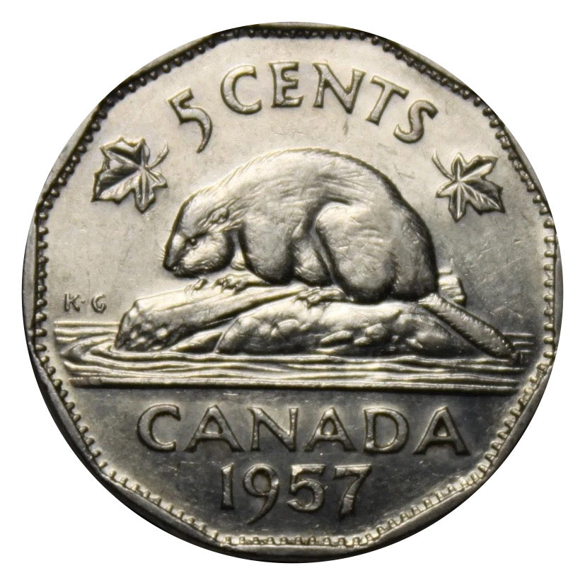 1957 Canada 5 cent Nickel Coin -Bug Tail – CoinLegend