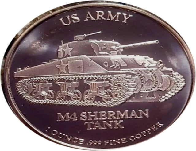 US Army Sherman Tank 1oz. Pure Copper Bullion Round*** – CoinLegend