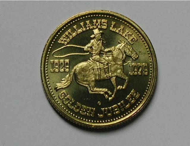 Williams Lake BC CANADA 1979 Brass Trade DOLLAR Token with Horse & Rop ...